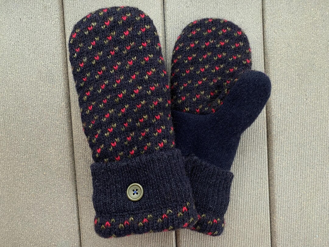 Sweater Mittens Wool Mittens From Recycled Sweaters Gift for Her Navy ...