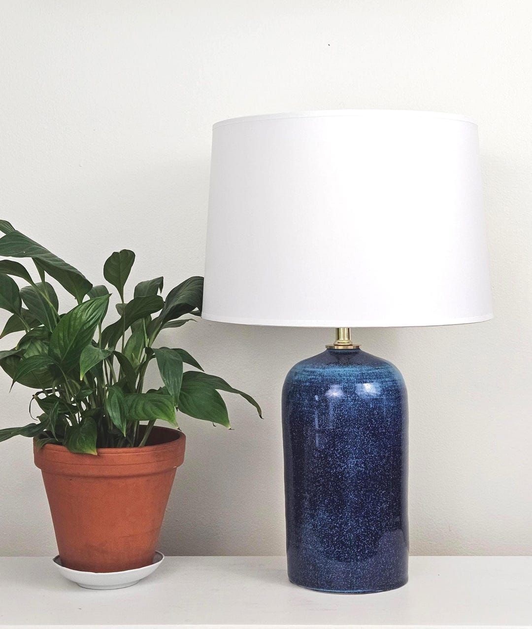 Handmade Ceramic Table Lamp: Deep Blue Gloss Glaze With Subtle ...