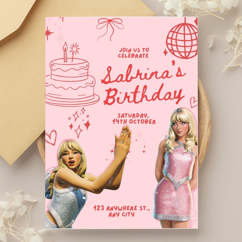 Sabrina Carpenter Birthday Invitation Template, Sabrina Carpenter ...