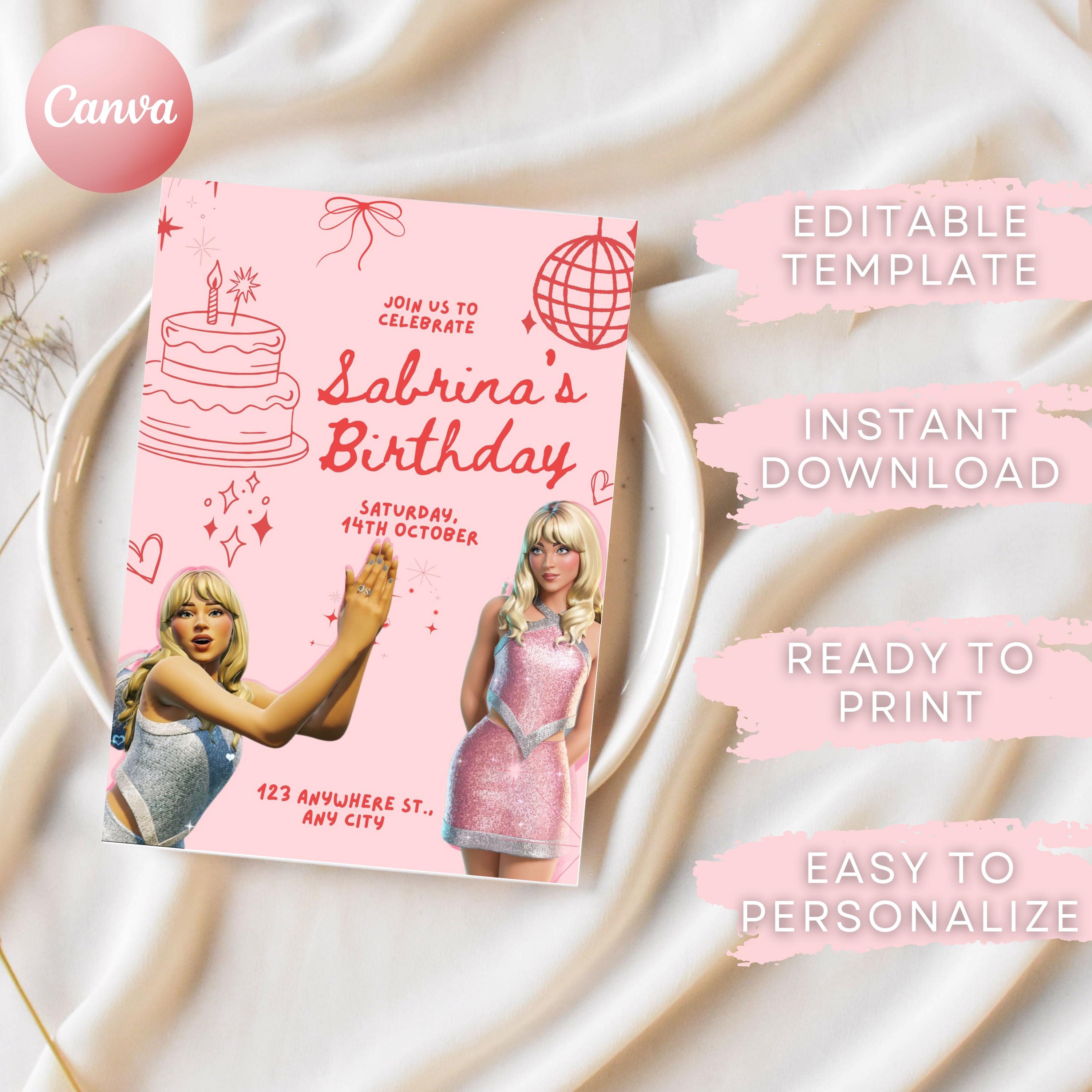 Sabrina Carpenter Birthday Invitation Template, Sabrina Carpenter ...