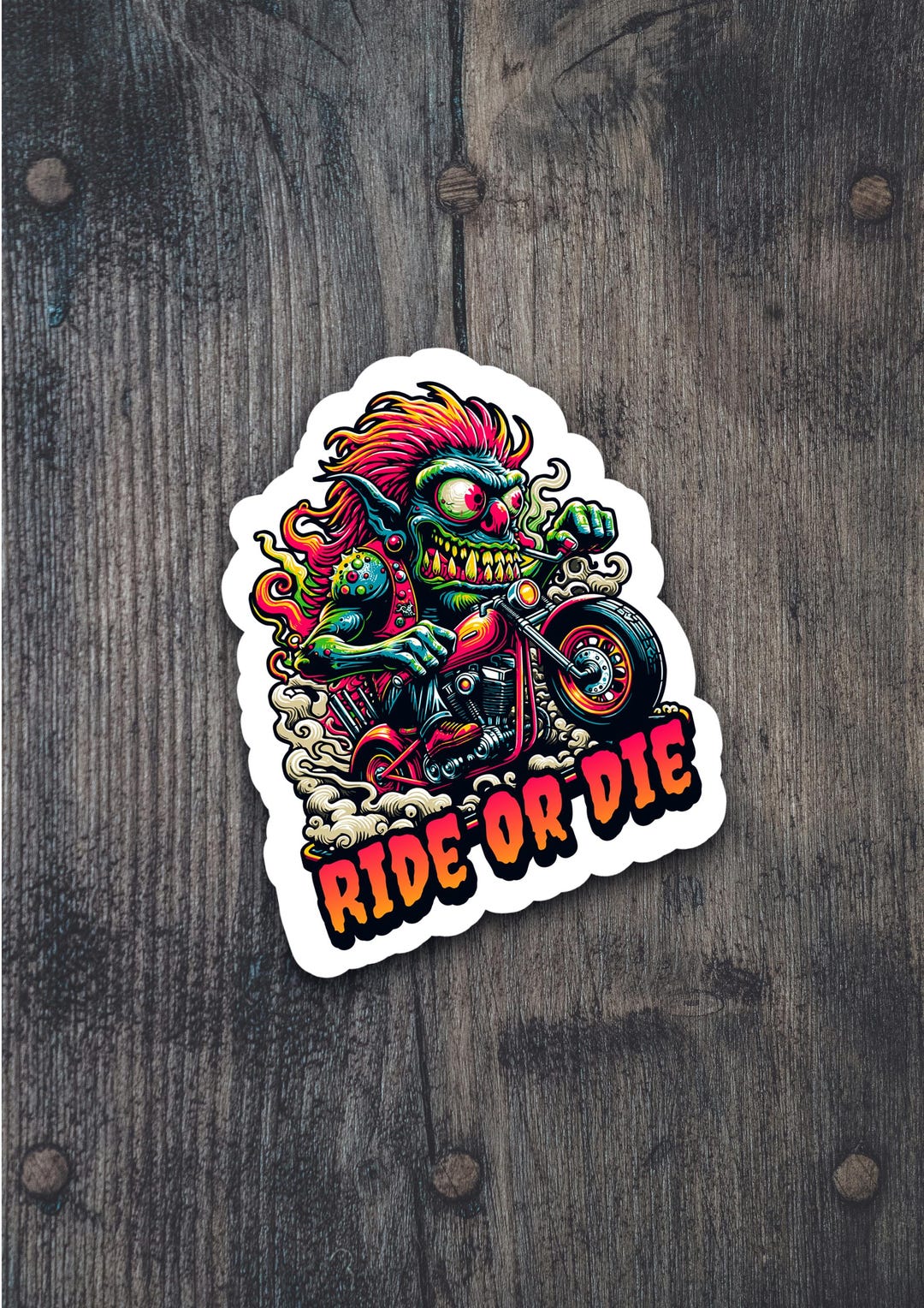 Ride or Die Sticker – Cool Cryptid Biker Vinyl Decal, Retro Horror Moto ...