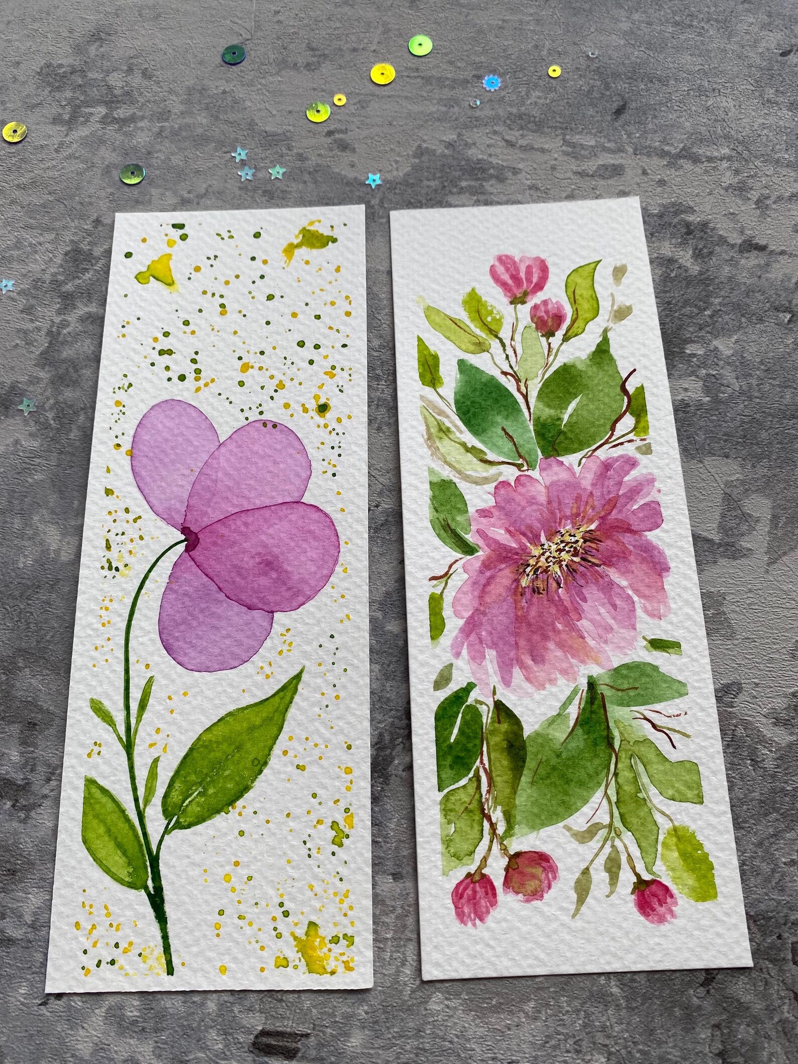 2-set Handpainted Watercolor Flowers Themed Bookmarks - Etsy