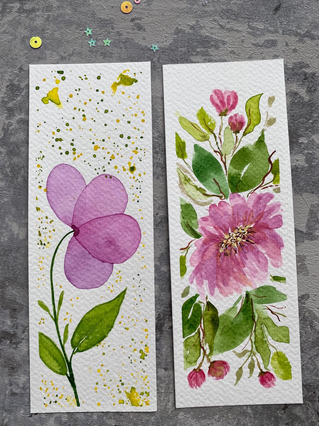 2-set Handpainted Watercolor Flowers Themed Bookmarks - Etsy
