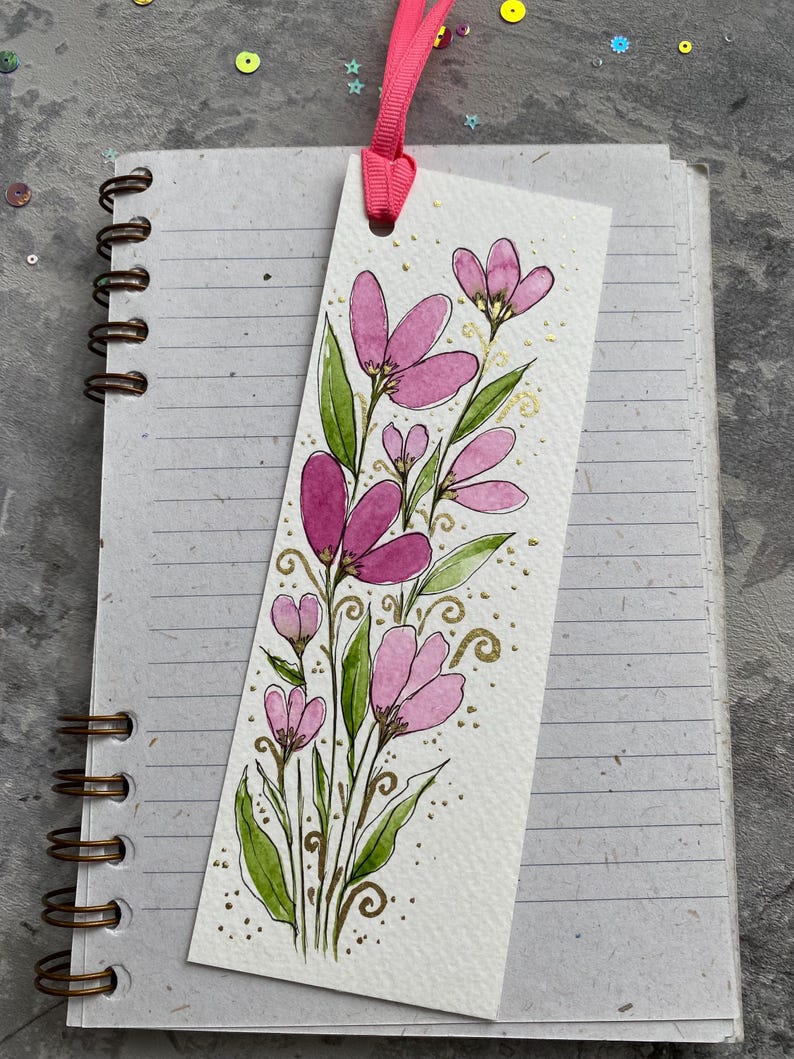 Flowers Watercolor Bookmark - Etsy