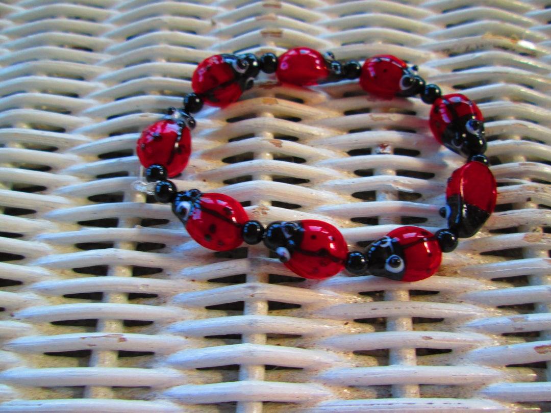 Bracelet, Ladybug Red and Black Handmade Beaded Bracelet, Buy ONE Get ...