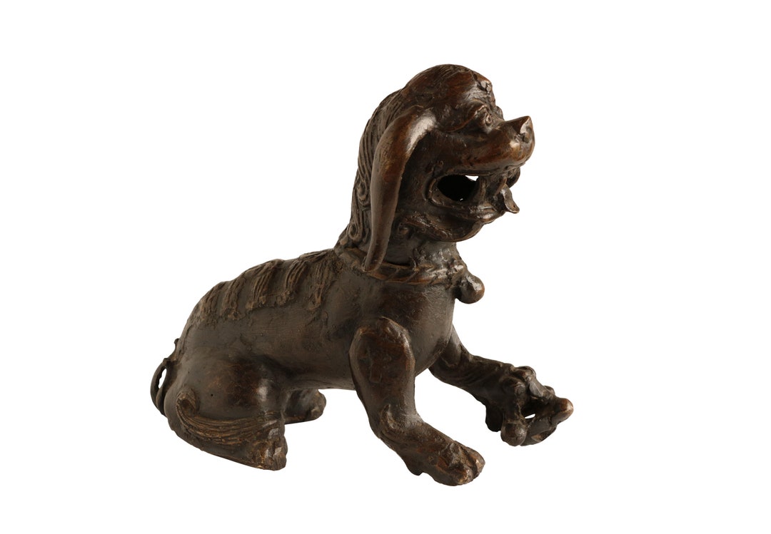 Antique Bronze Foo Dog - Male Fu Dog With Paw on Ball - Etsy