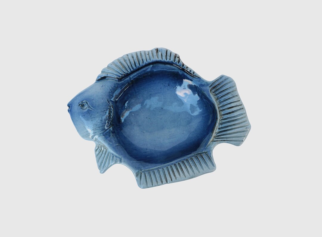 Flat Earth Pottery Blue Fish Dish - Etsy