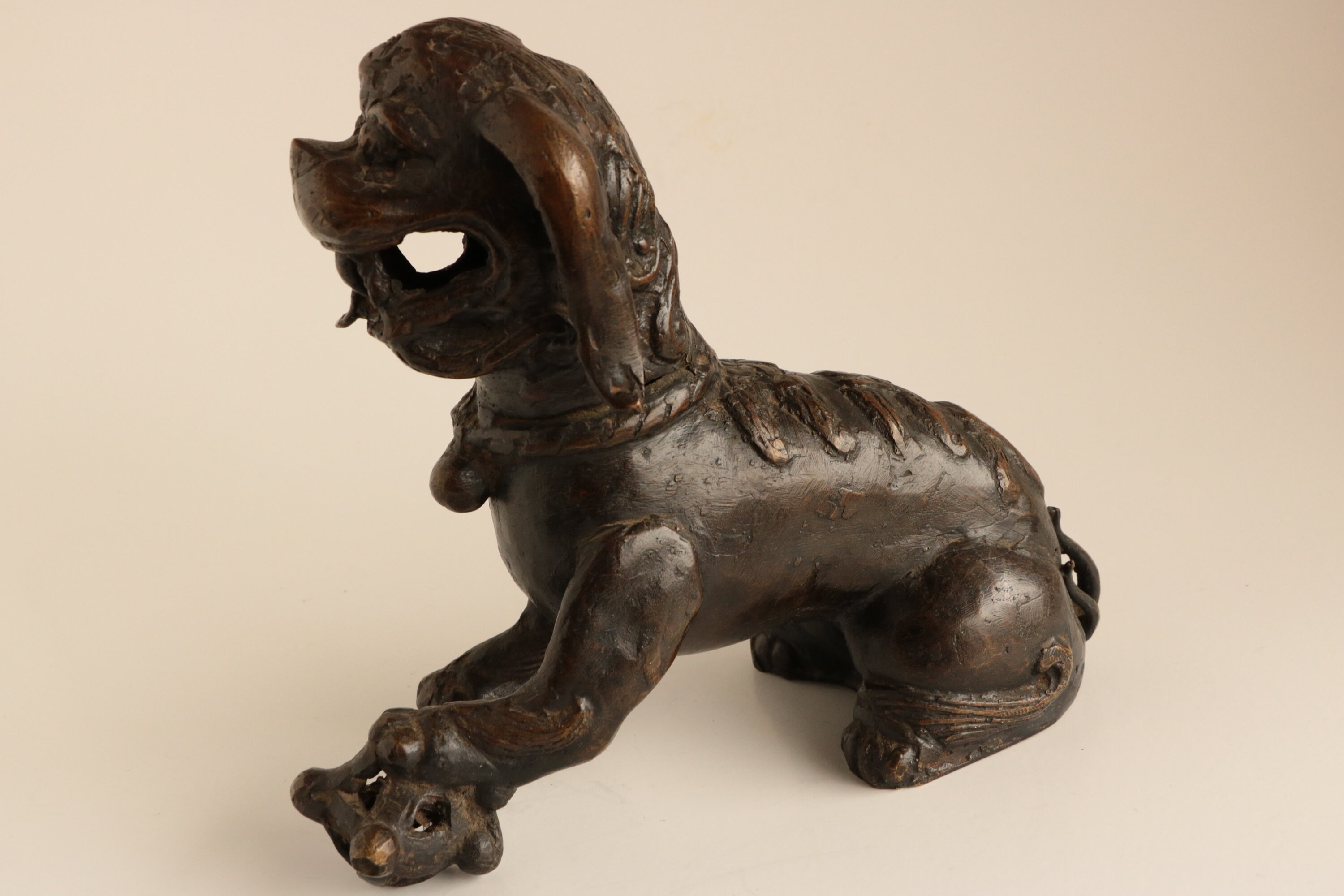 Antique Bronze Foo Dog Male Fu Dog With Paw on Ball | Etsy