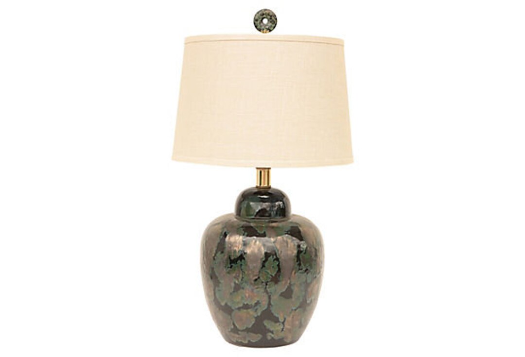 Black & Verdigris Ceramic Table Lamp With Oil Slick Glaze - Etsy