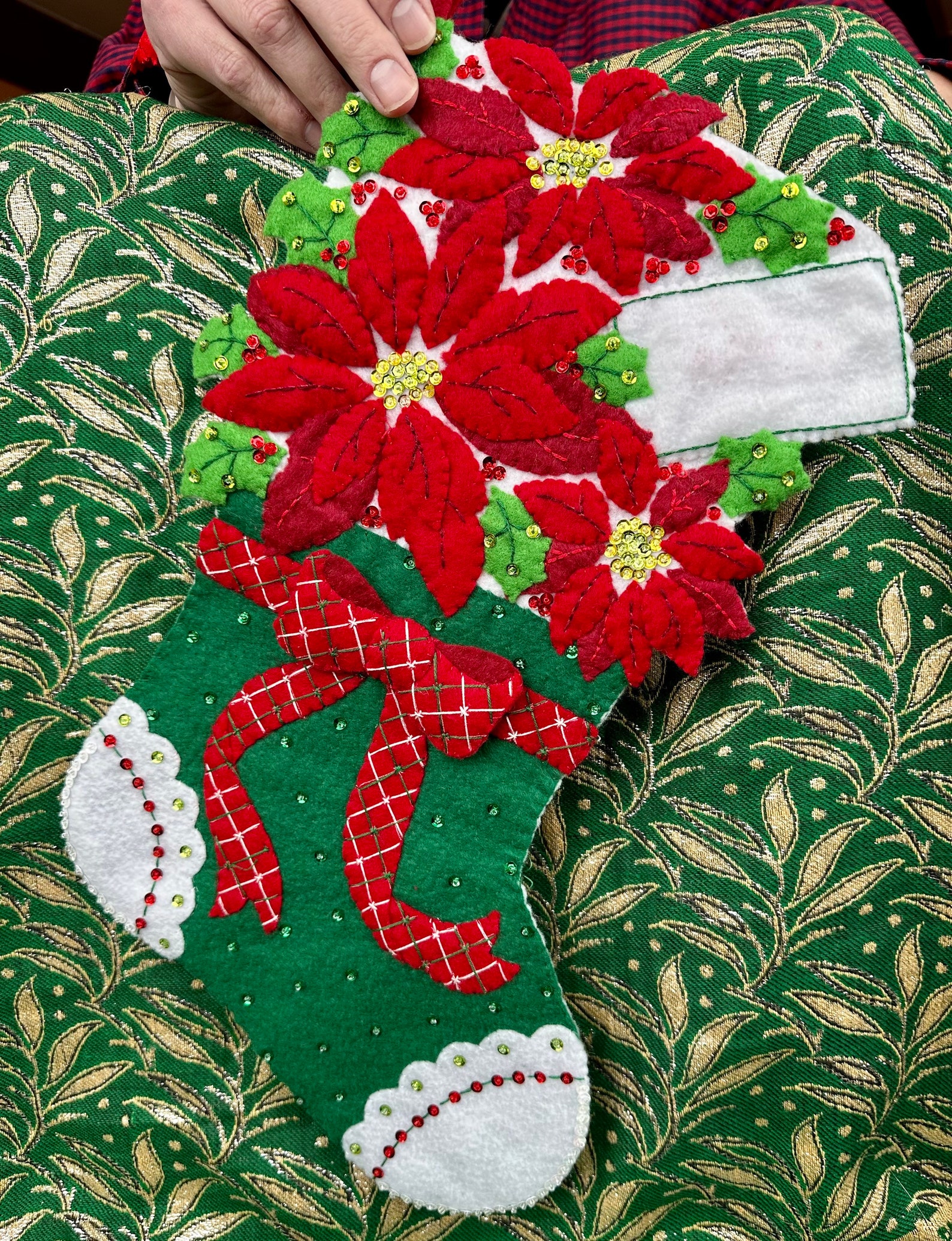Poinsettia Flower Finished Felt Stocking With Sequins & Beads - Beaded ...