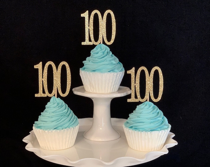 Number 100 Cupcake Toppers, one Hundred Food Picks, 100th Birthday ...