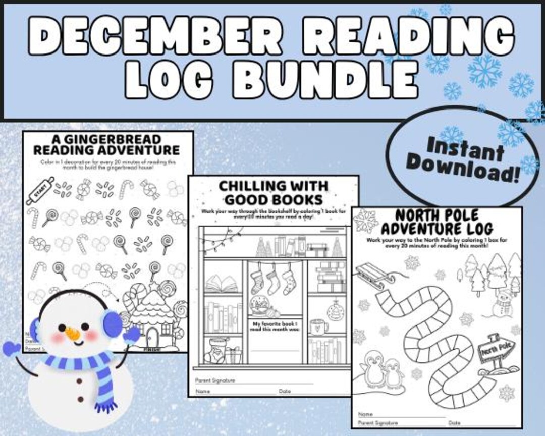December Reading Log Bundle | Printable Winter Reading Challenge for ...