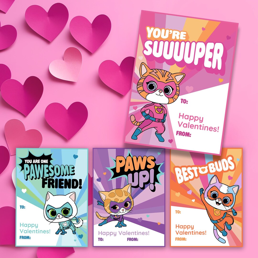 Super Kitties Printable Valentines Cards - Etsy