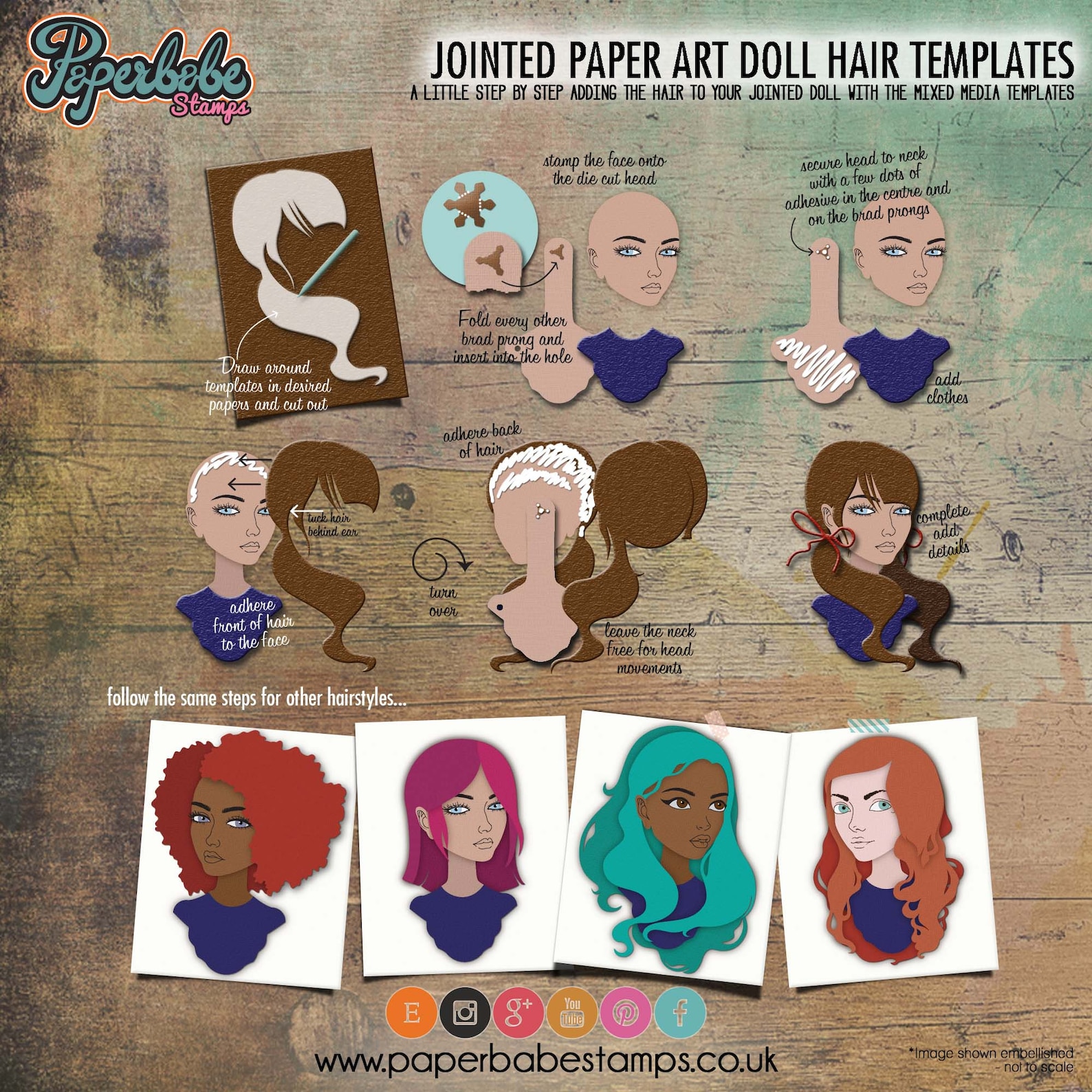Jointed Paper Art Doll ~ Hair Templates(kaylessa) - Paperbabe Stamps ...