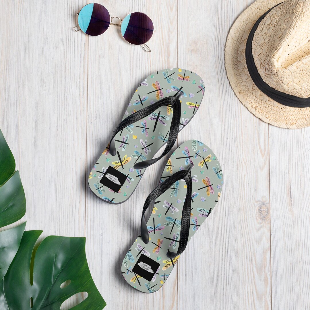 Dragonfly Woman's Flip Flops, Sage Green Summer Sandals - Etsy