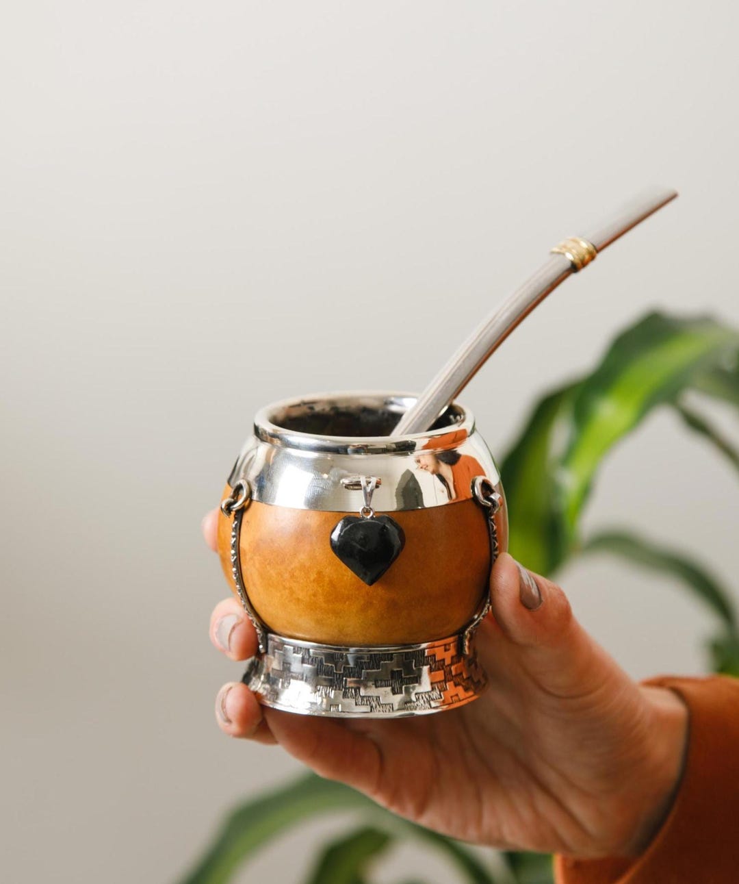 Yerba Mate Cup With Black Onix Charm | Handmade in Argentina - Etsy
