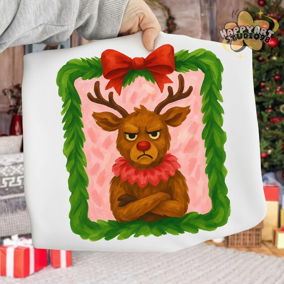 Grumpy Reindeer PNG | Funny Christmas Deer Clipart | Holiday Frame With ...
