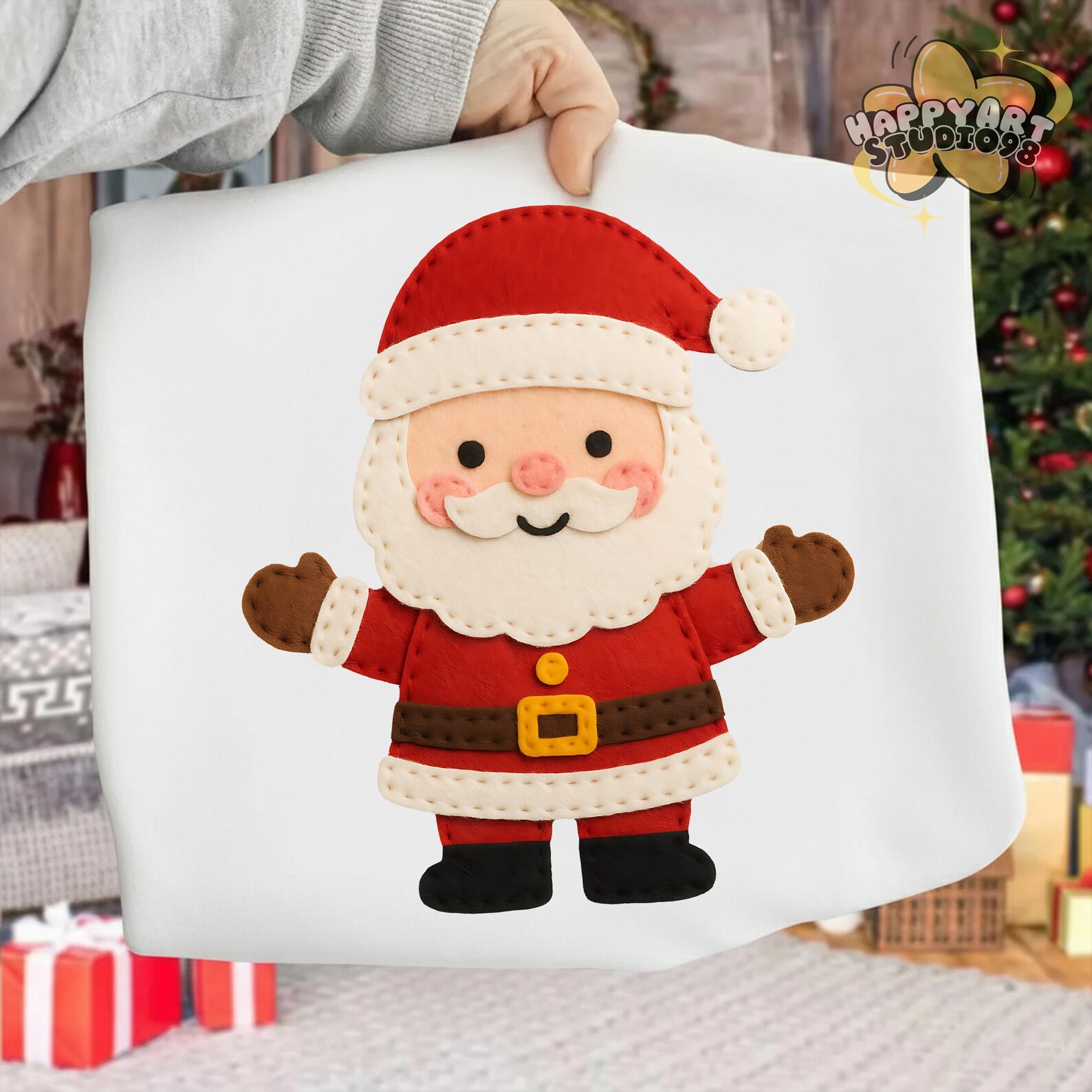 Santa Reindeer Tree Stocking Snowman Patchwork PNG Bundle, Cute Santa ...