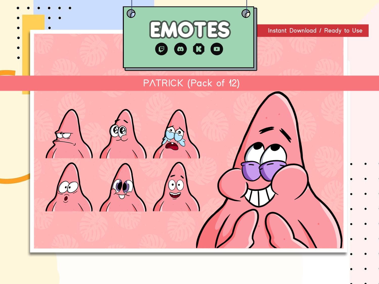 Patrick Star Emotes L Kawaii Emotes L Patrick Emote Pack L Twitch L ...