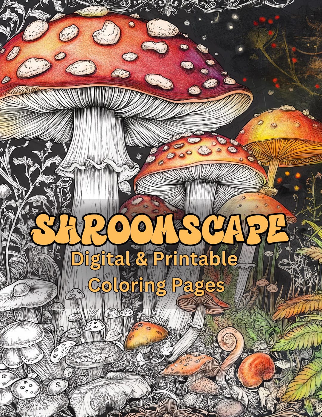 Shroomscape – Digital Mushroom Coloring Book | Printable PDF & PNG ...