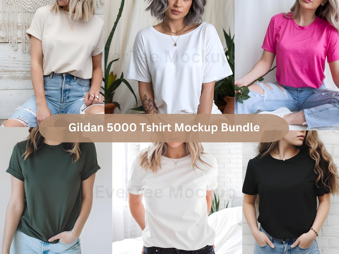 Gildan 5000 Mockup Bundle, Gildan Tee Shirt Mockup Bundle Print on ...
