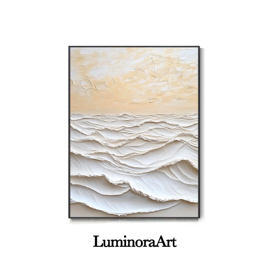 3D Abstract White Wave Art Large Minimalist Marine Landscape Canvas Oil ...