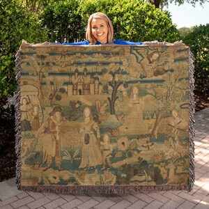 Woven Cotton Medieval Tapestry | Throw Blanket | Rococo | Romantic ...