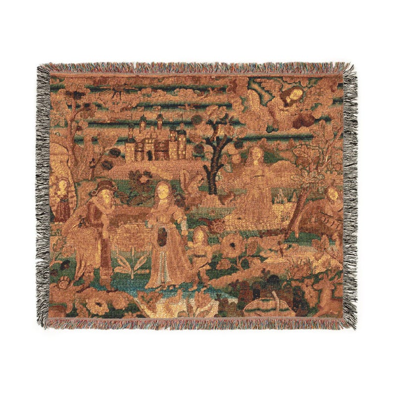 Woven Cotton Medieval Tapestry | Throw Blanket | Rococo | Romantic ...