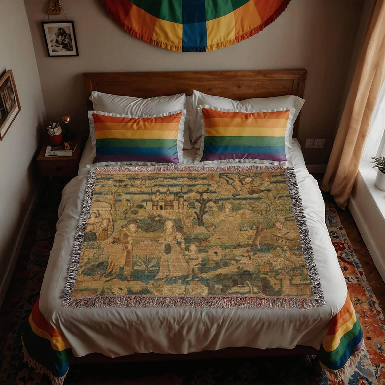 Woven Cotton Medieval Tapestry | Throw Blanket | Rococo | Romantic ...