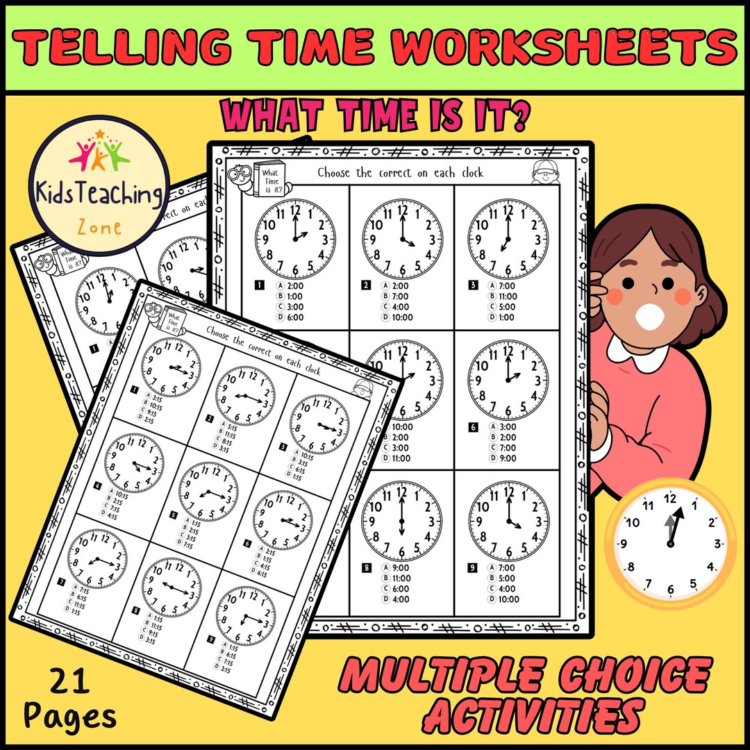 Telling Time Worksheets : Multiple Choice Activities for Kids to Learn ...
