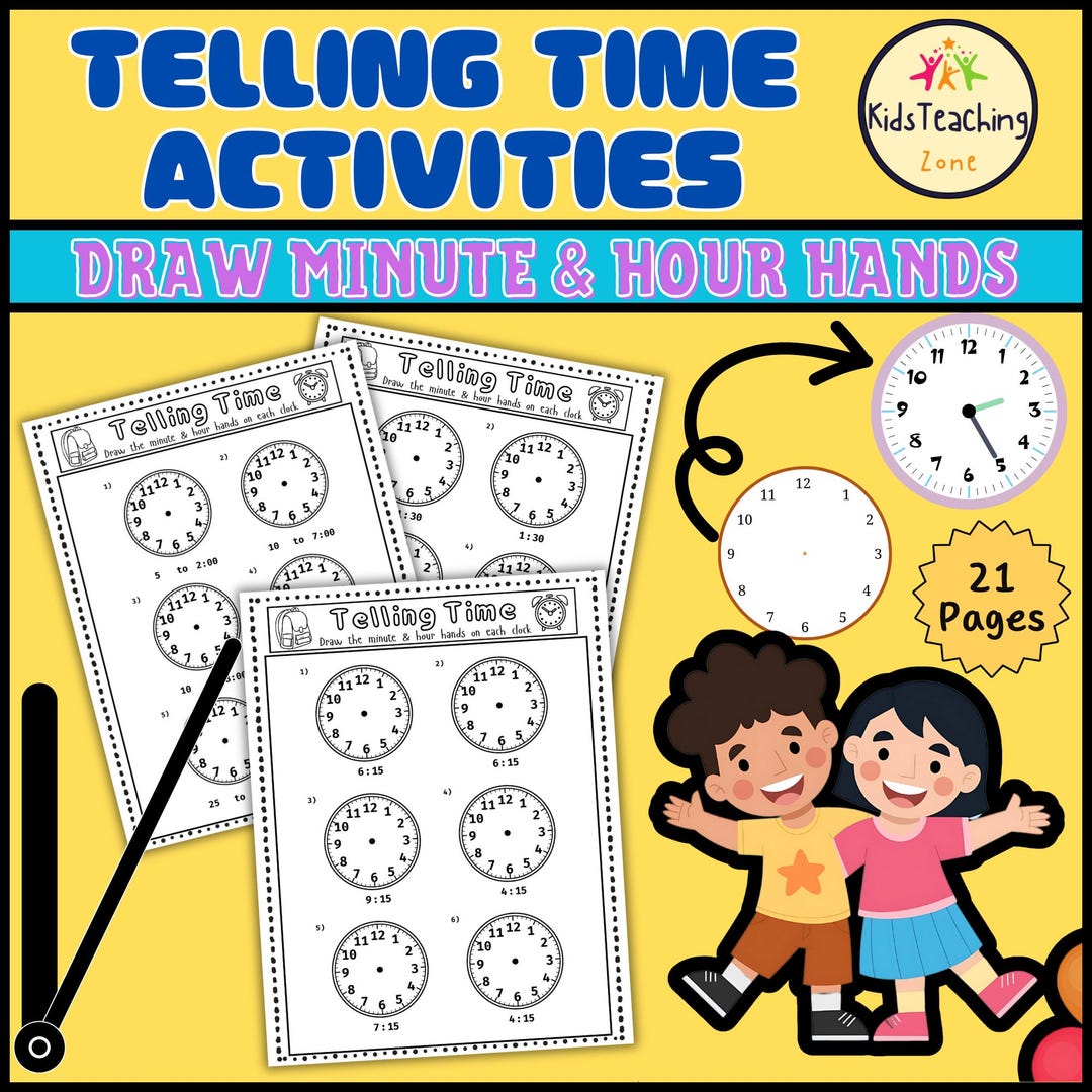 Telling Time Activities : Draw Minute & Hour Hands - Etsy