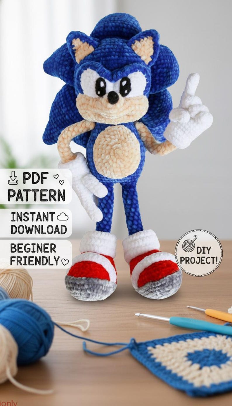 Sonic Crochet Pattern PDF, Blue Hedgehog Amigurumi Plush Tutorial ...