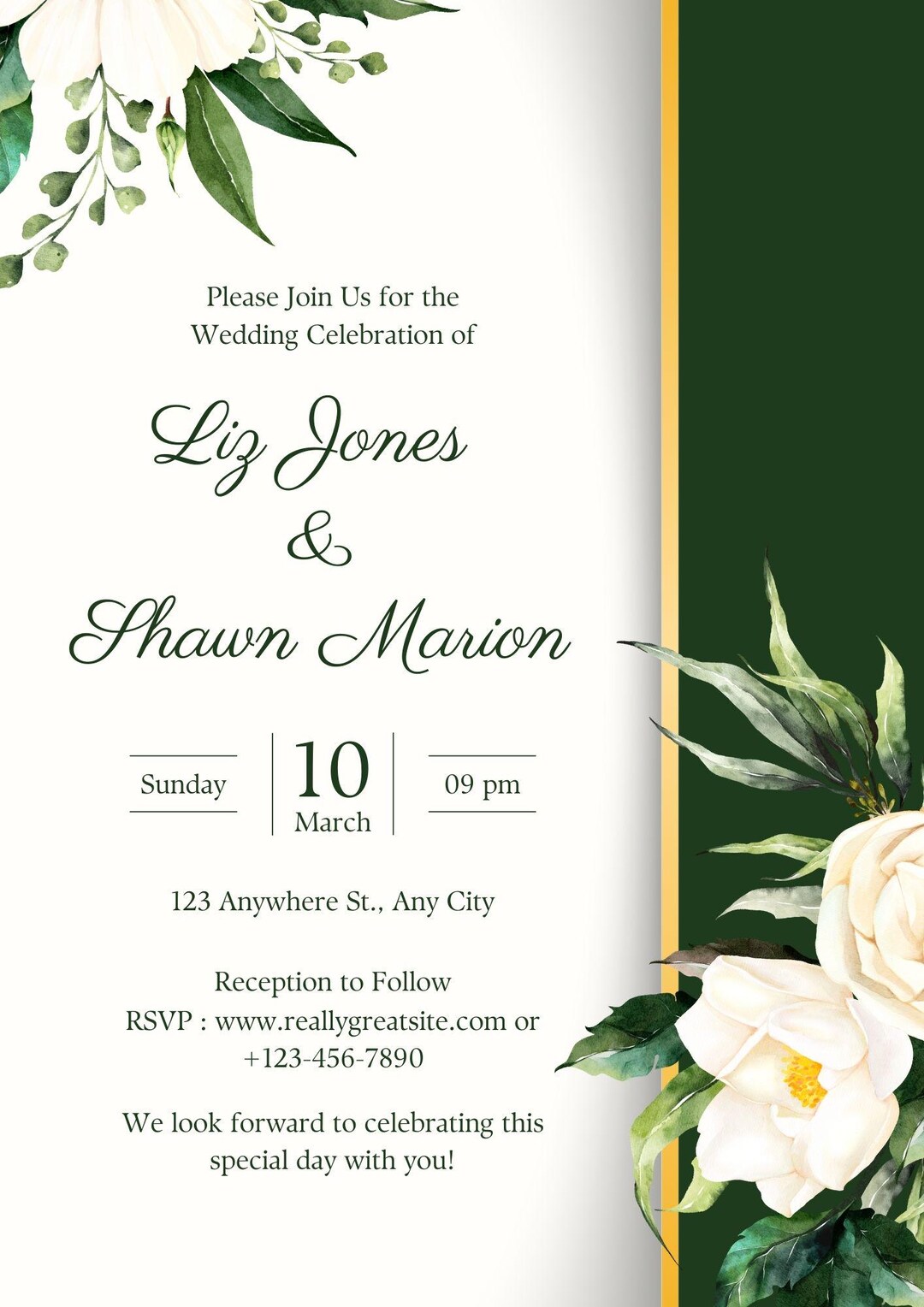 Green and White Floral Wedding Invitation - Etsy