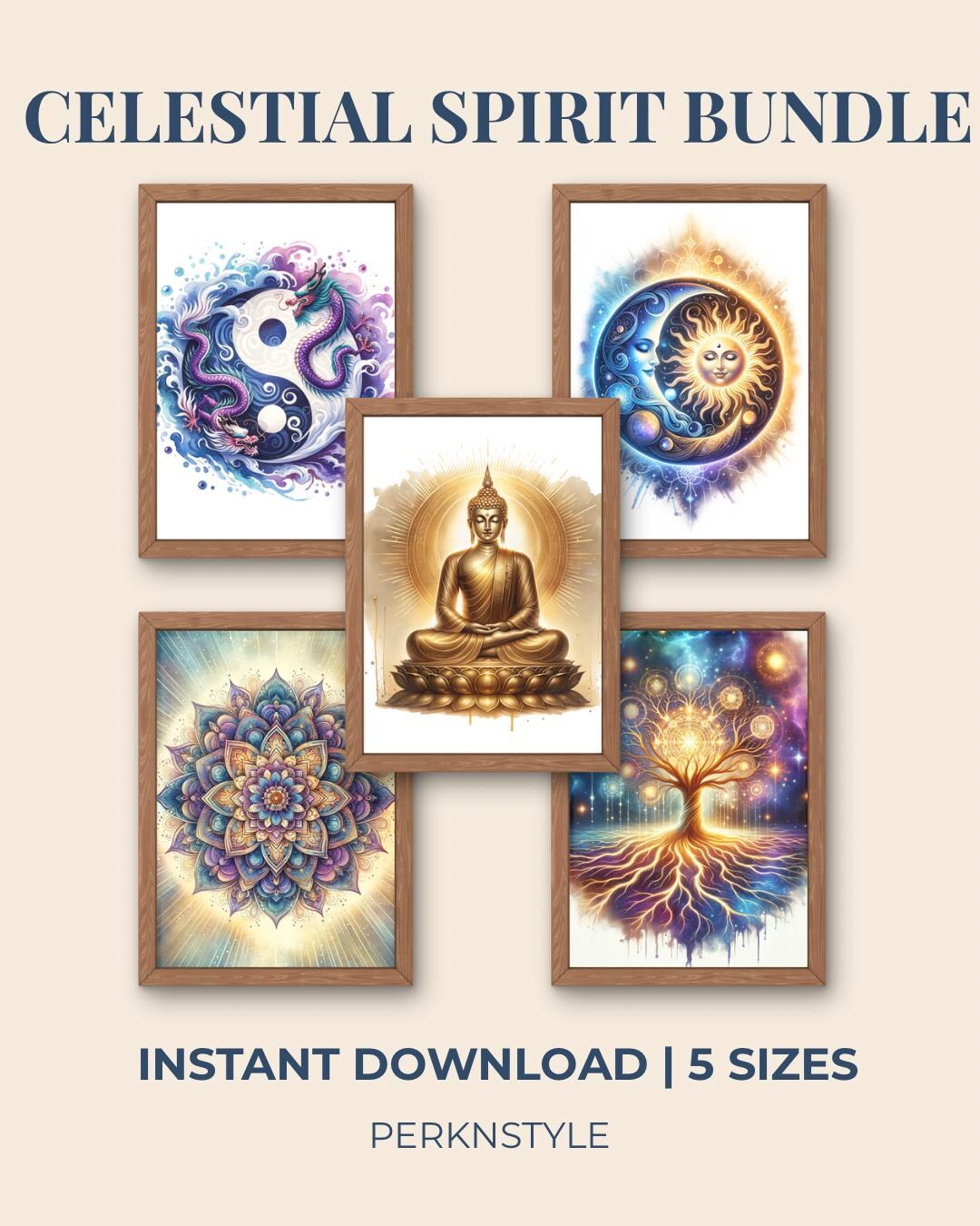 Celestial Spirit Wall Art Bundle – 5 Printable Spiritual Cosmic Prints ...