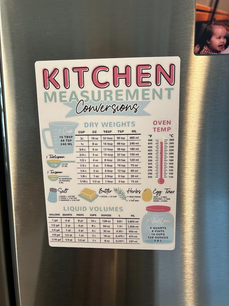 Kitchen Measurement Conversion Magnet: Fridge Cheat Sheet for Baking - Etsy