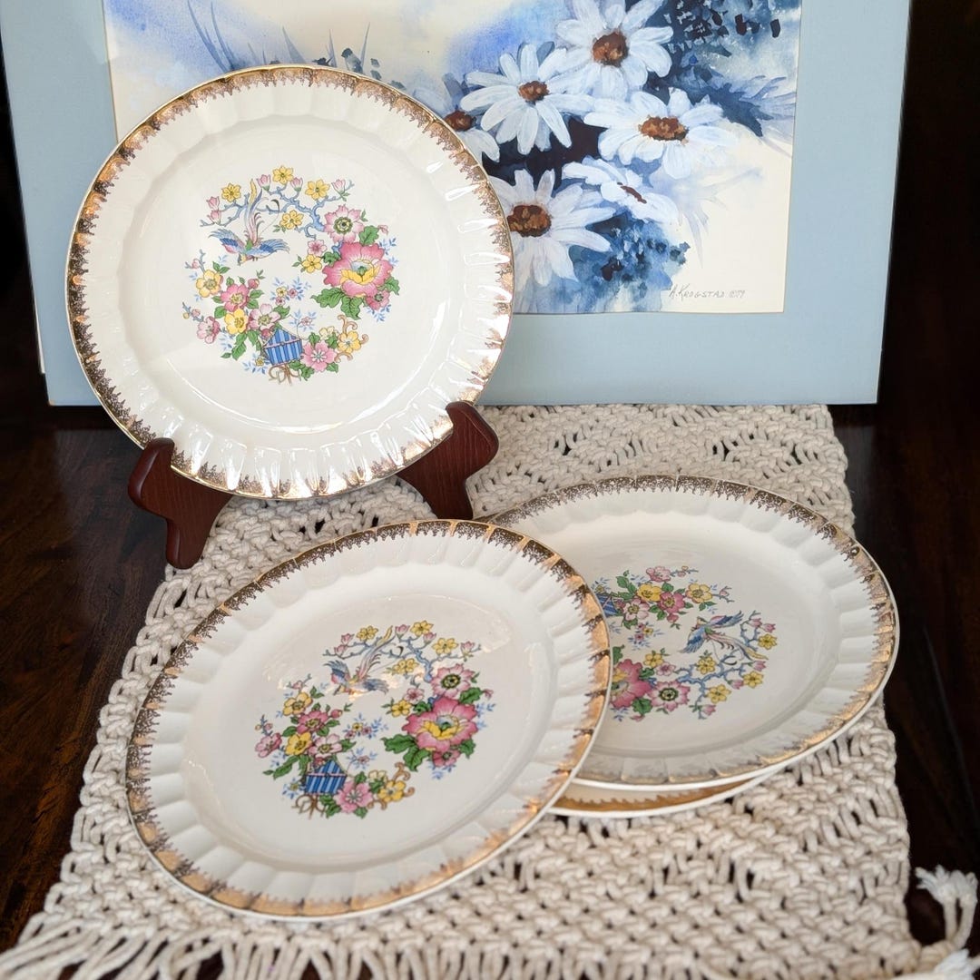 Vintage Cronin China Co. Pattern C013: Flowers & Birds Dinner Plates ...