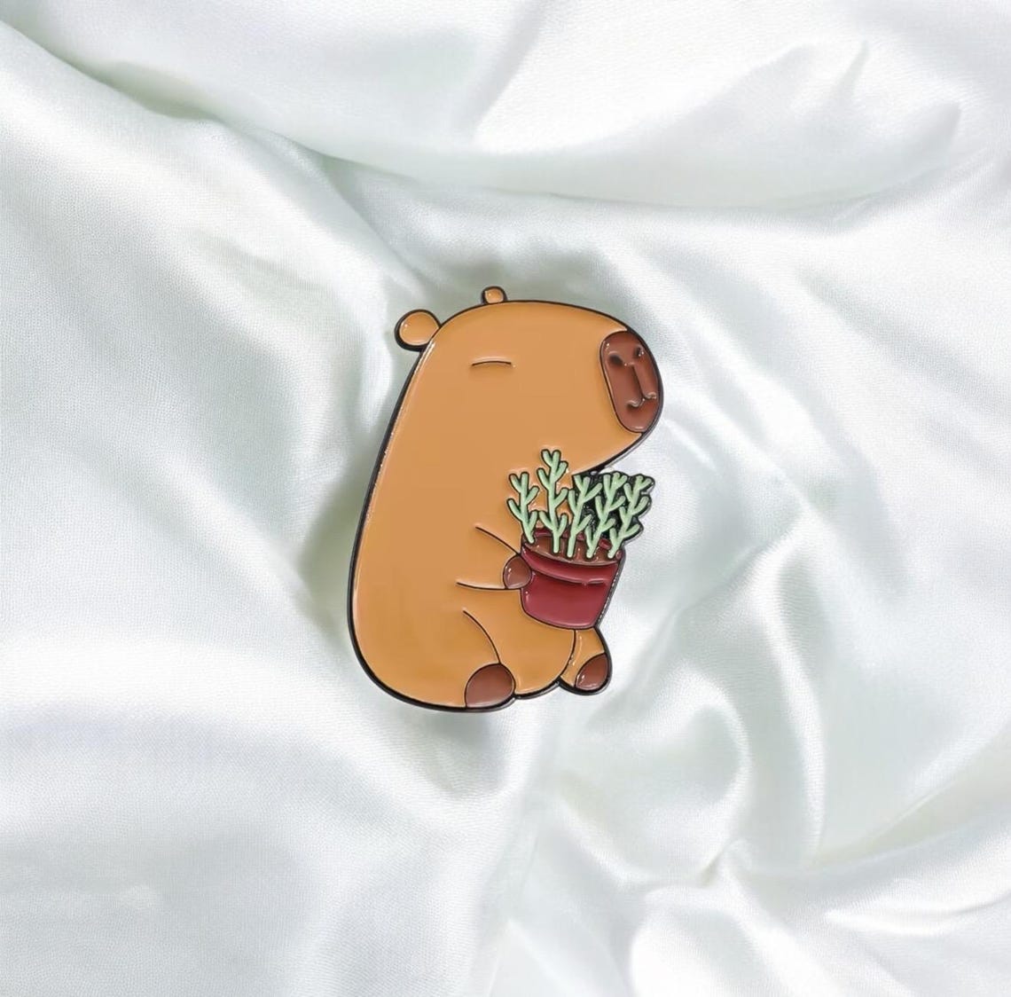 Cute Capybara Enamel Pin Set – Wholesome Plant and Flower Capybara Pins ...