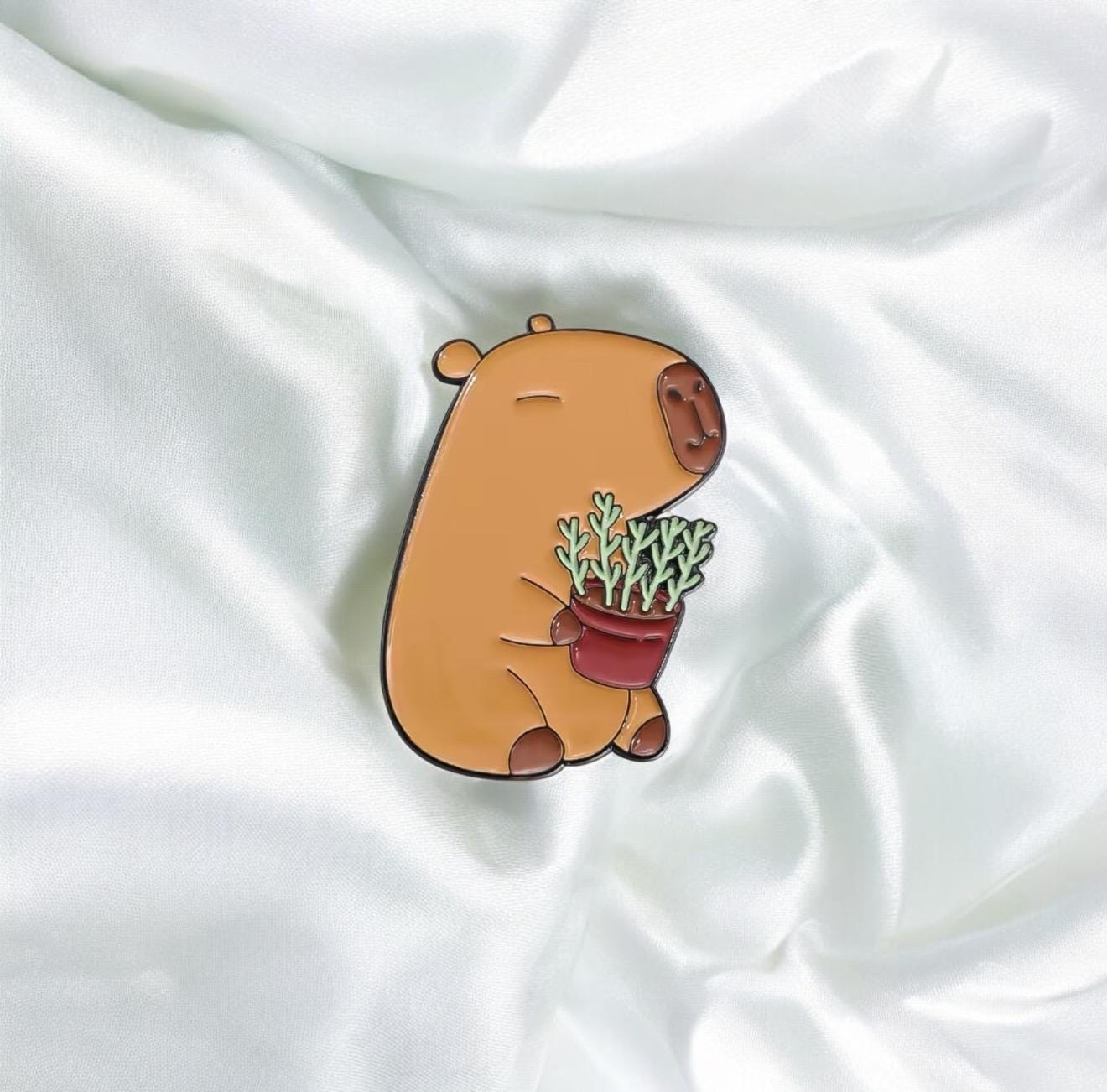 Cute Capybara Enamel Pin Set – Wholesome Plant and Flower Capybara Pins ...