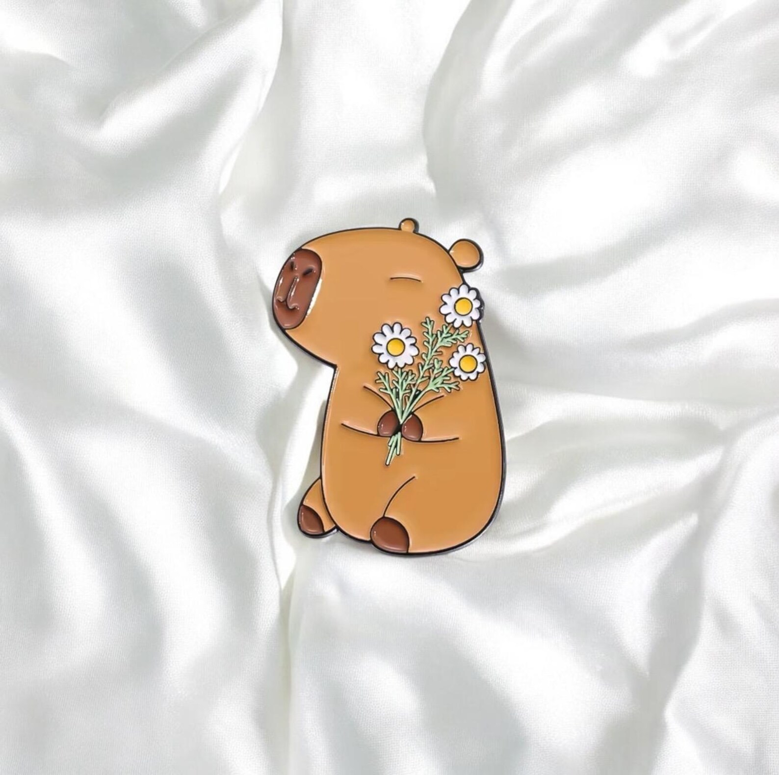 Cute Capybara Enamel Pin Set – Wholesome Plant and Flower Capybara Pins ...