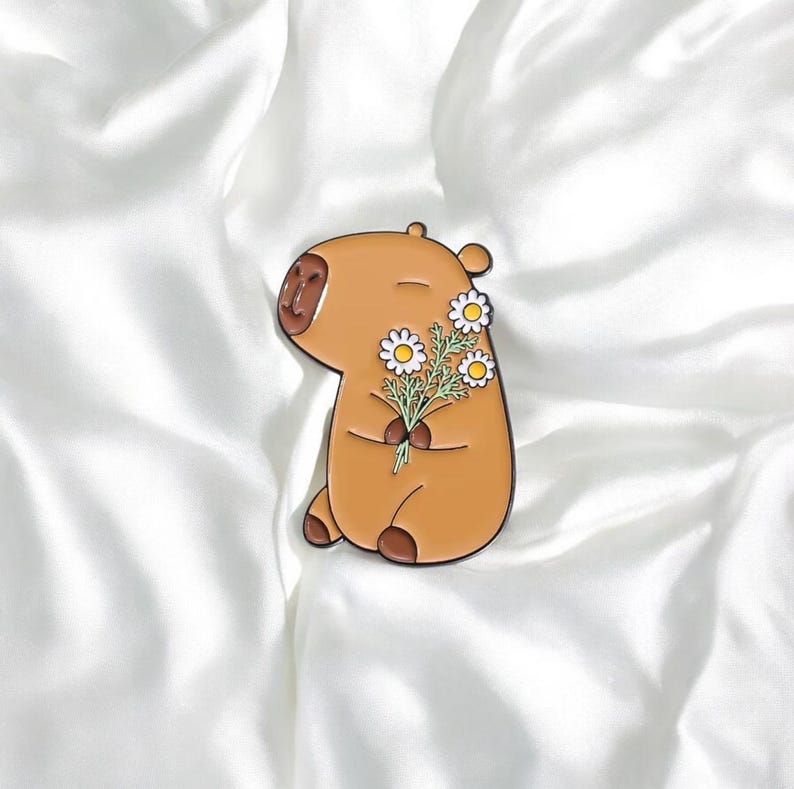 Cute Capybara Enamel Pin Set – Wholesome Plant and Flower Capybara Pins ...