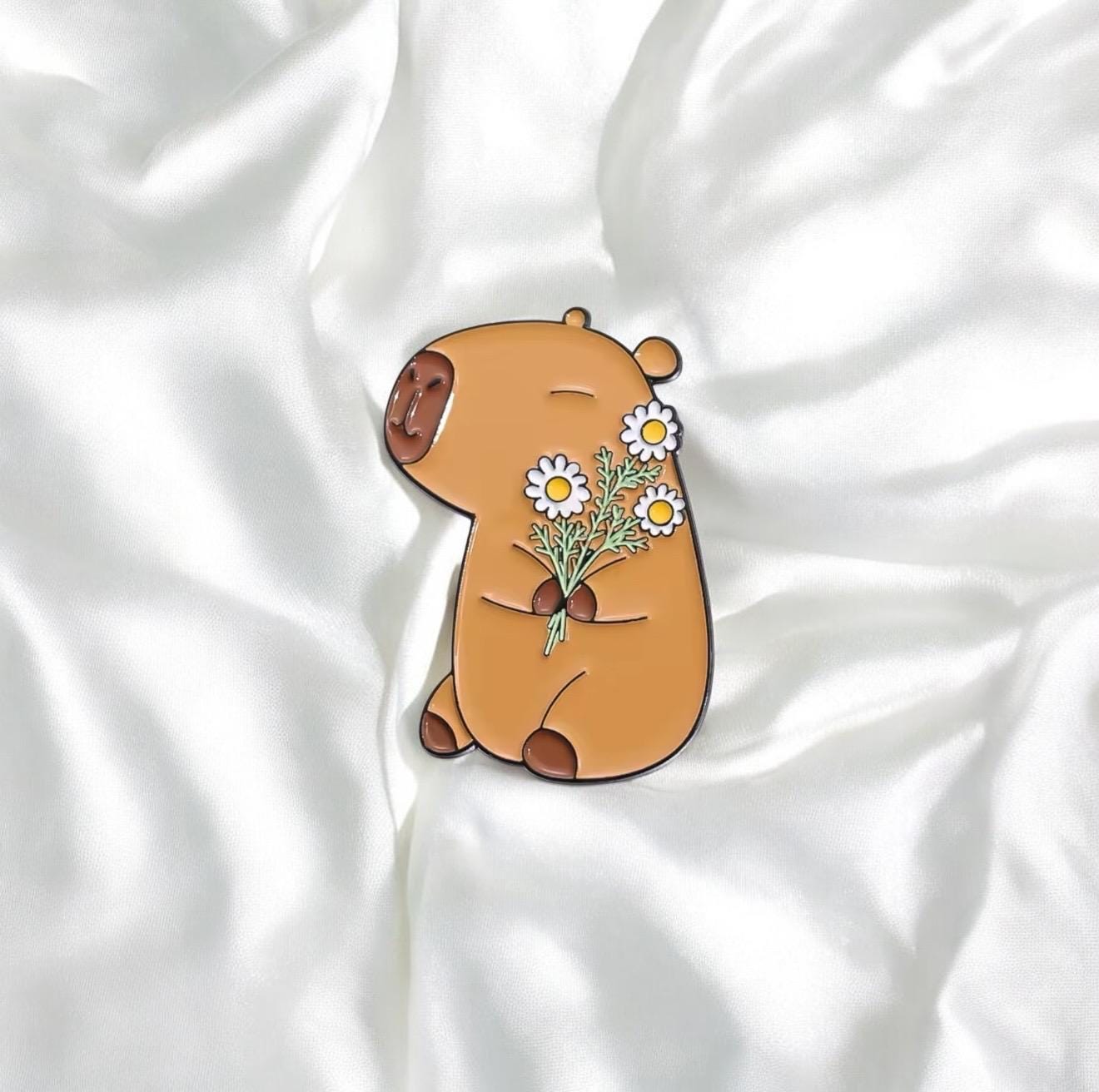Cute Capybara Enamel Pin Set – Wholesome Plant and Flower Capybara Pins ...
