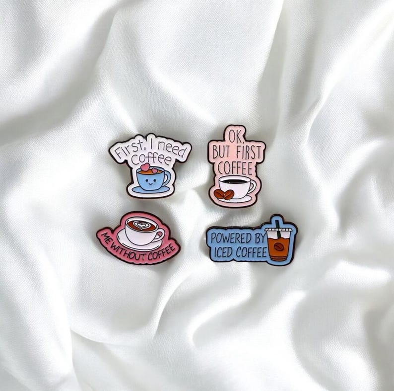 Coffee Enamel Pin Set – Cute and Funny Coffee Lover Pins for Jackets ...