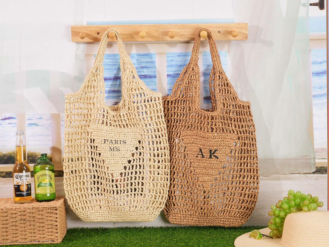 Personalized Raffia Bag,beach Straw Bag,monogram Tote Bag,mother's Day ...