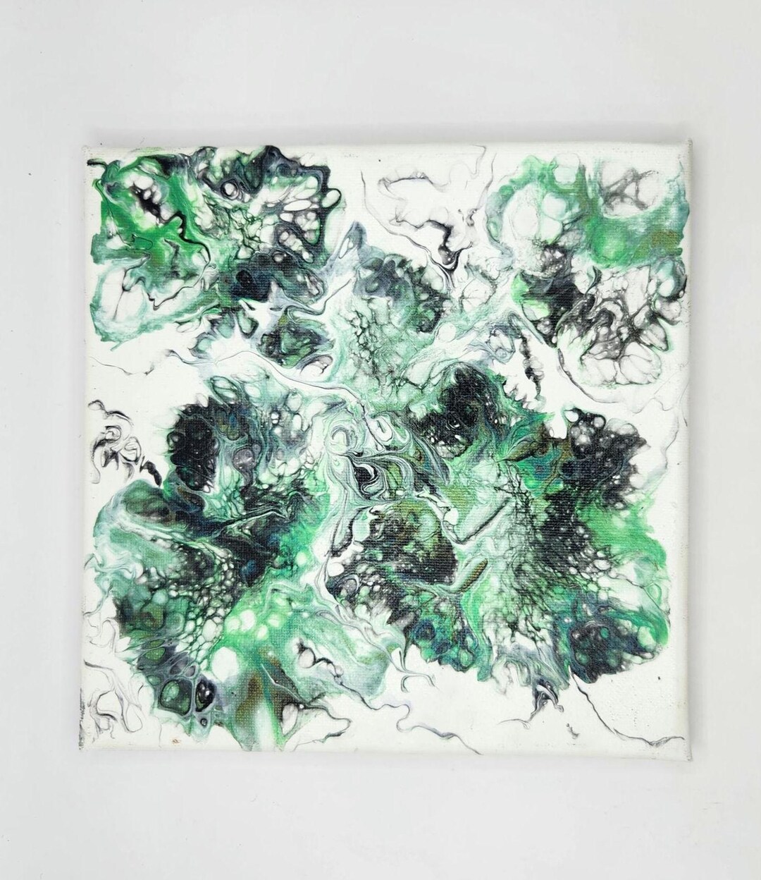 Drip Art Wall Decore 8"x8 Canvas Paint Green Black White "envy Spills ...