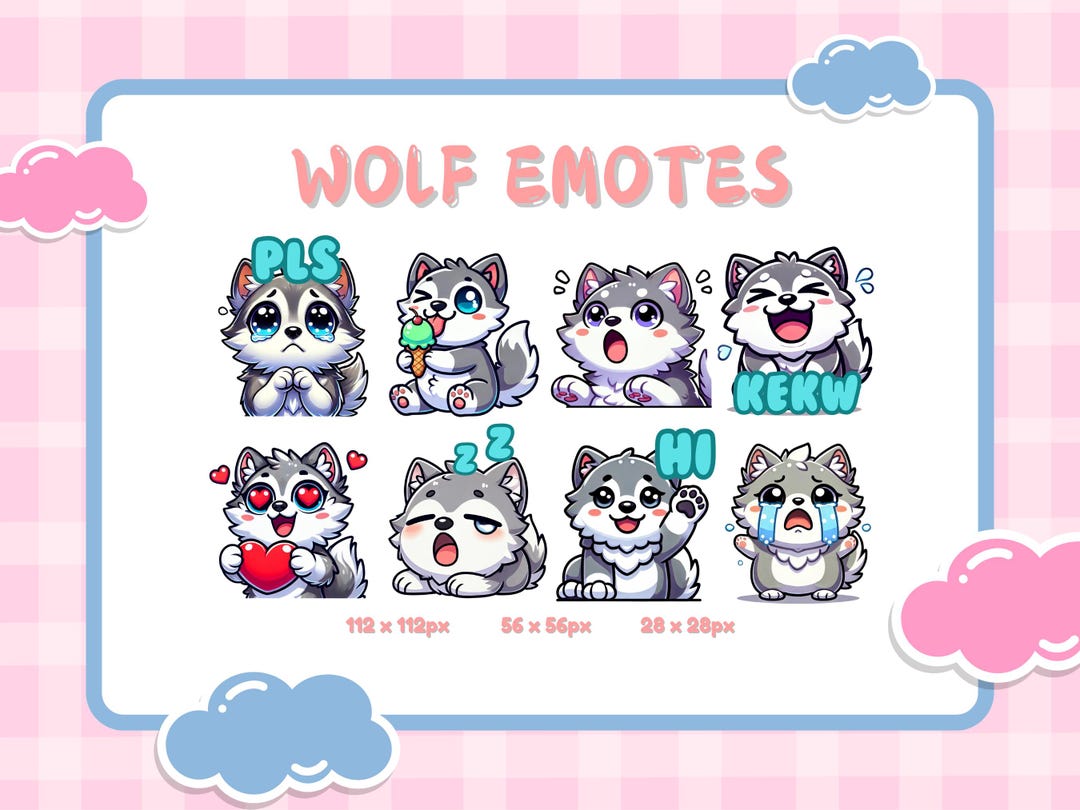 Cute Grey Wolf Emotes | Twitch Discord Youtube Kick | Kawaii Chibi Wolf ...