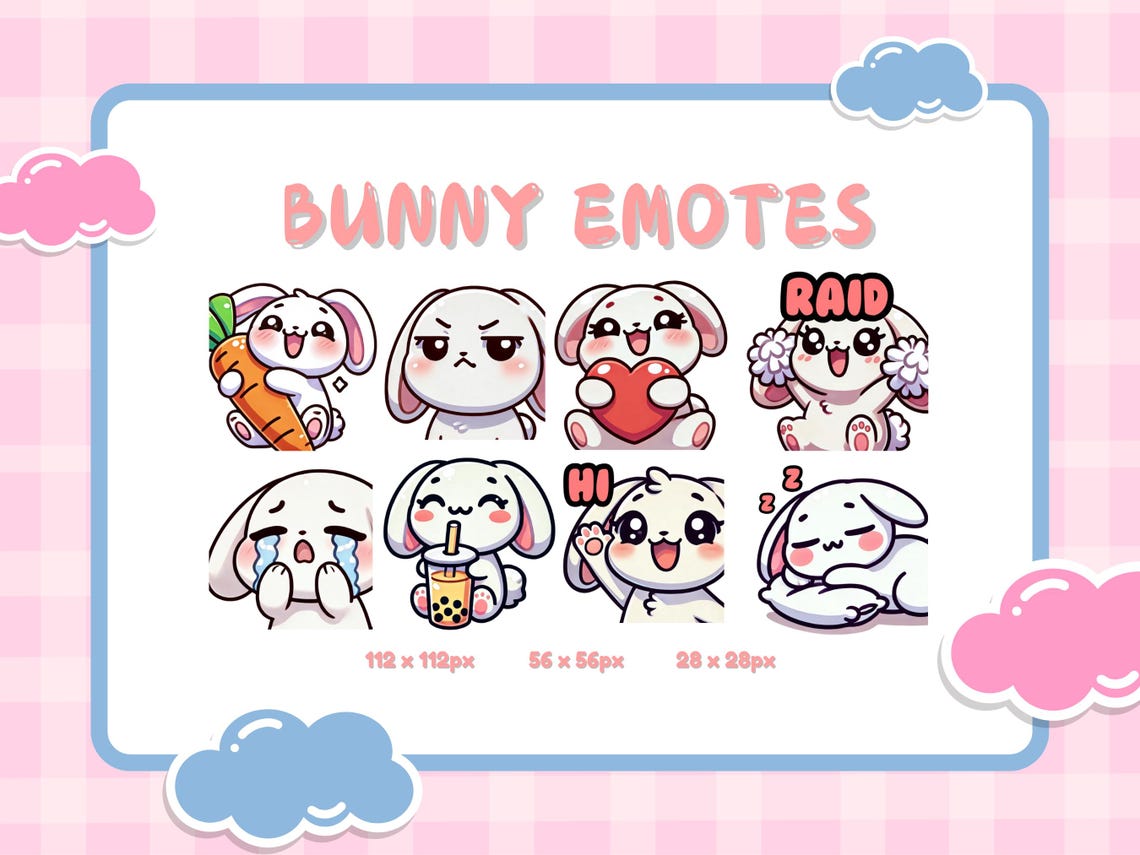 Kawaii Chibi Bunny Emotes | Twitch, Discord, Youtube (digital Download ...
