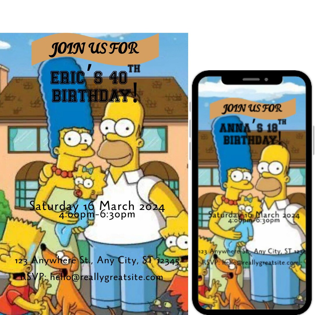 The Simpsons Birthday Invitation | Editable Digital Download | Kids ...