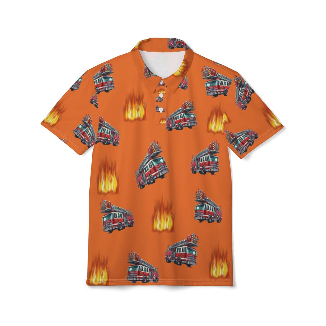 Orange Firefighter Fire Truck & Fire Polo Shirt | Bold Fire Truck ...