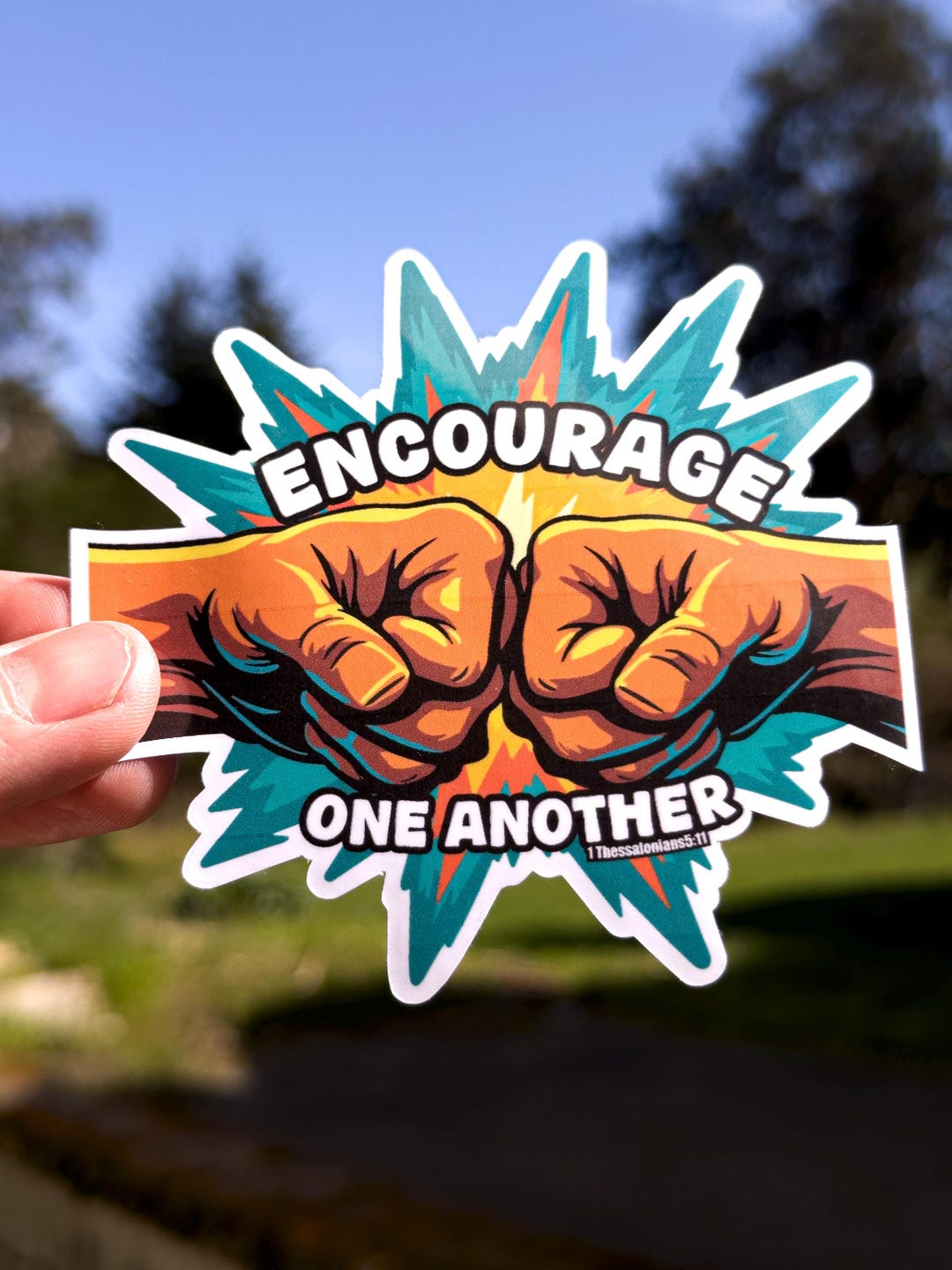 Fist Bump Sticker, Encourage One Another Art, Waterproof Vinyl ...