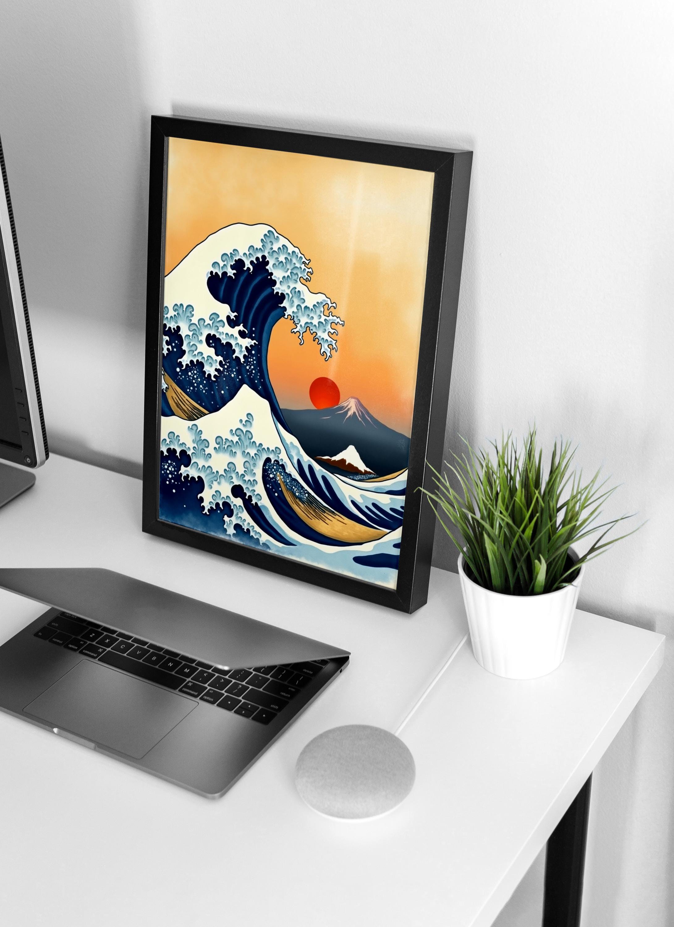 Sunset Over the Great Wave Print, Japanese Ukiyo-e Style Art, Ocean ...